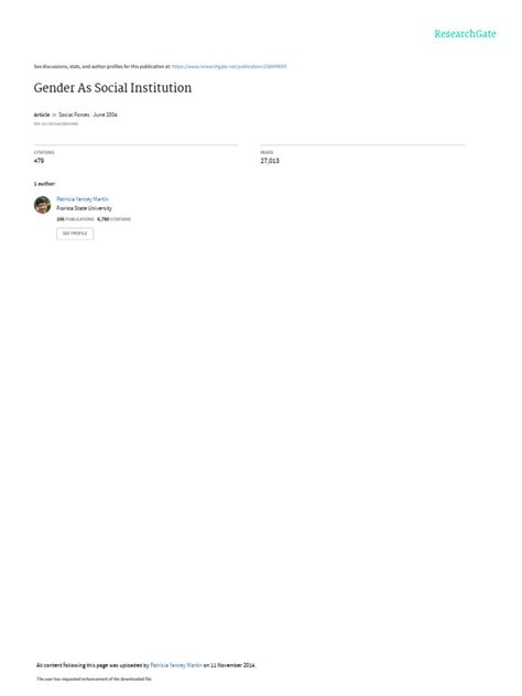 Gender As Social Institution Pdf