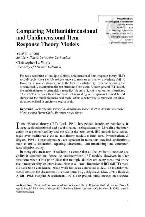 Pdf Comparing Multi Unidimensional And Unidimensional Irt Models