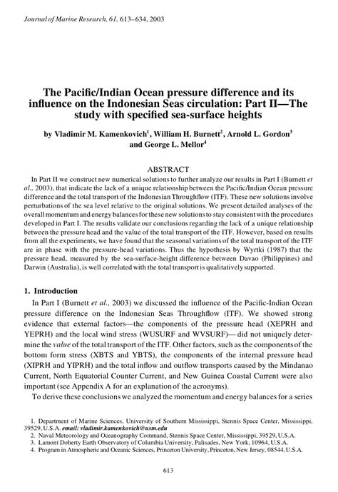 Pdf Modeling And Observing The Indonesian Throughflow” A Special Issue Of Dynamics Of