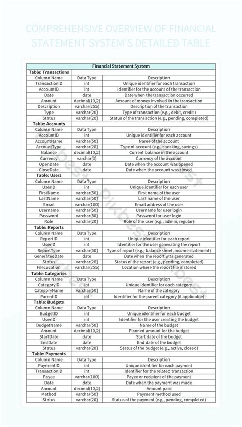 Comprehensive Overview Of Financial Statement Systems Detailed Table Excel Template Free