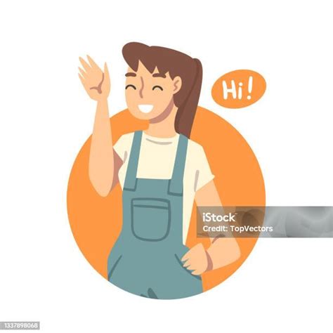 Young Woman Saying Hello And Showing Hand Greeting Gesture Vector