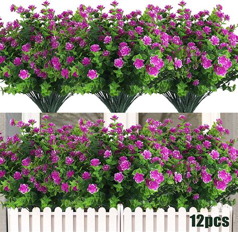 Viworld 12 Bundles Artificial Flowers Outdoor Uv Resistant Plants Fake Greenery Foliage Shrubs