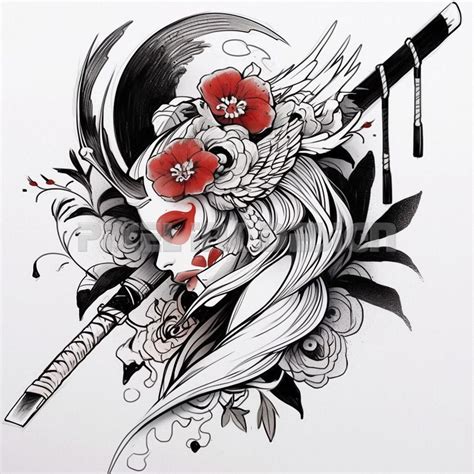 Geisha Tattoo Design Download High Resolution Digital Art Png