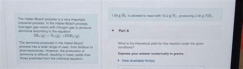 Solved The Haber Bosch Process Is A Very Important Chegg