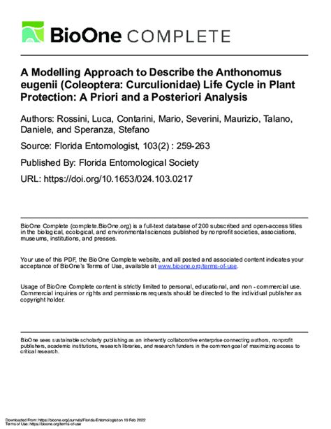 Pdf A Modelling Approach To Describe The Anthonomus Eugenii