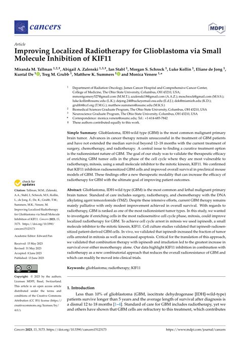 Pdf Improving Localized Radiotherapy For Glioblastoma Via Small