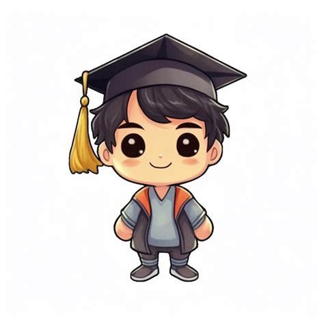 Niño De Dibujos Animados En Gorra De Graduación Y Vestido Con Una