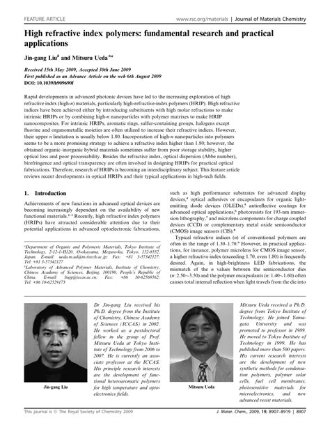 Pdf High Refractive Index Polymers Fundamental Research And Practical Applications