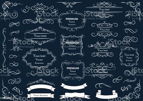 서예 디자인 요소 장식 소용돌이 또는 두루마리 빈티지 프레임 번성 라벨 및 칸막이 레트로 벡터 일러스트레이션 0명에 대한 스톡 벡터 아트 및 기타 이미지 Istock