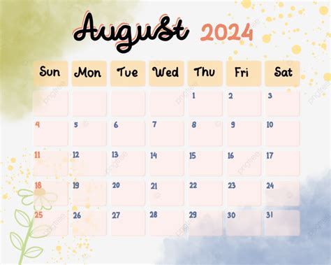 Kalender August 2024 Kalender August 2024 Png Und Psd Datei Zum