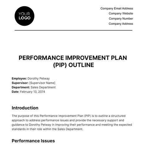 Performance Improvement Plan Pip Outline Hr Template Edit Online And Download Example