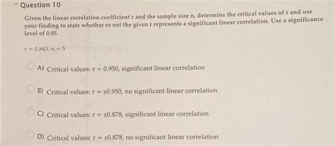 solved question 10 given the linear correlation