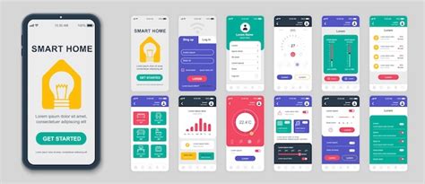Ui Ux Gui 화면 세트 모바일 앱 반응형 웹 사이트용 예약 앱 플랫 디자인 템플릿 프리미엄 벡터