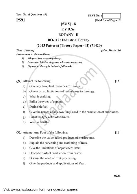 Industrial Botany 2017 2018 B Sc Botany Semester 2 Fybsc Question