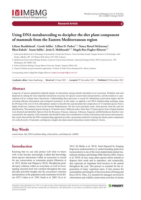 Pdf Using Dna Metabarcoding To Decipher The Diet Plant Component Of
