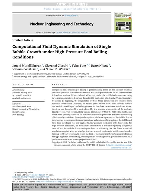 Pdf Cfd Simulation Of Single Bubble Growth Under High Pressure Pool Boiling Conditions