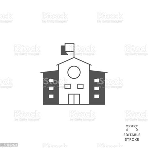 편집 가능한 획이 있는 학교 플랫 라인 아이콘입니다 아이콘은 웹 디자인 모바일 앱 Ui Ux 및 Gui 디자인에 적합합니다 건물 외관에 대한 스톡 벡터 아트 및 기타 이미지