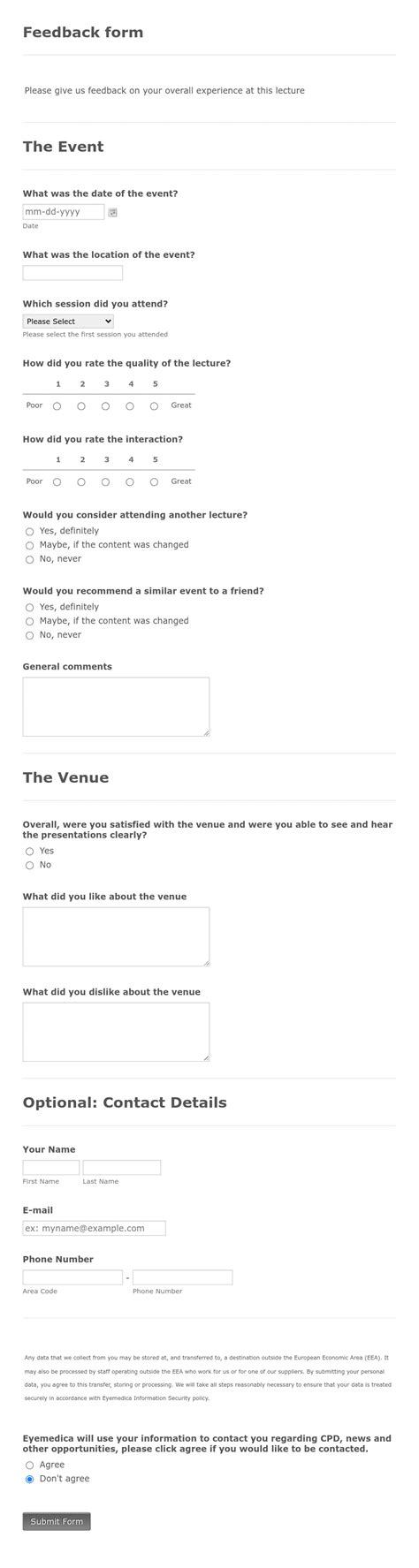 Health Clinic Lecture Feedback Form Template Jotform