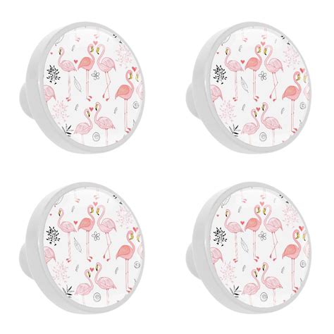 4 Pcs Flamingo Knobs For Kitchen Cabinet Cupboard Dresser Bookcase Drawer Pulls Handles Round