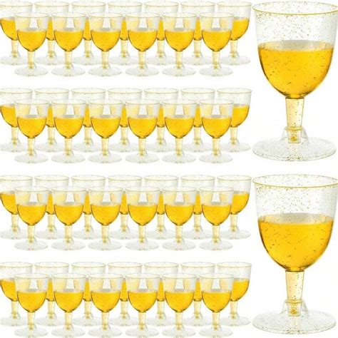 10 Packs Of Elegant Plastic Wine Glasses For Parties Shiny Gold