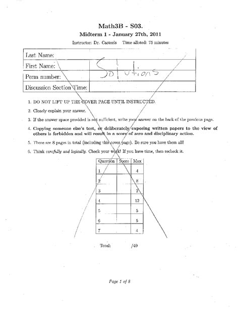 Solutions Midterm Exam 1 Calculus And Its Applications Math 3b Docsity