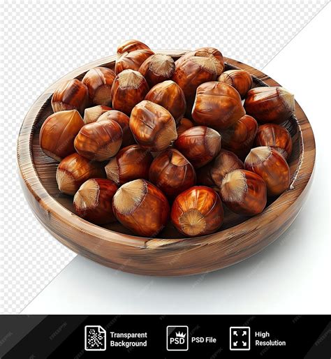 ПСД прозрачный фон сладкие каштаны в деревянной чаше ПНГ и ПСД прозорый фон ПНГ ПСД Премиум Ai