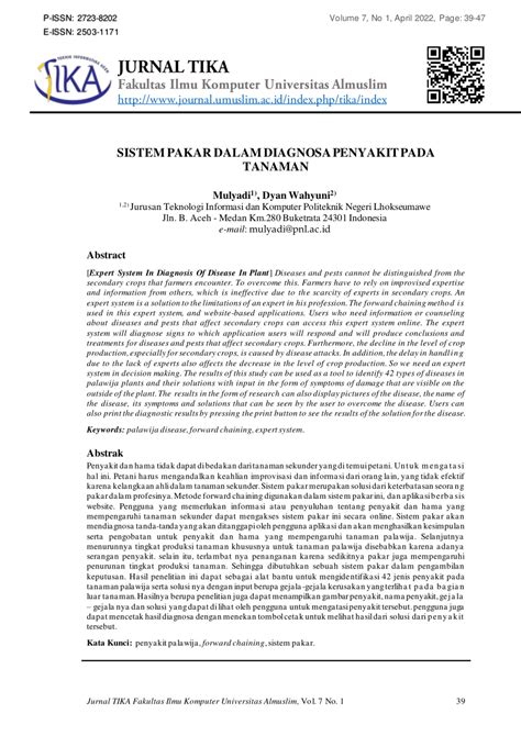 PDF Sistem Pakar Dalam Diagnosa Penyakit Pada Tanaman
