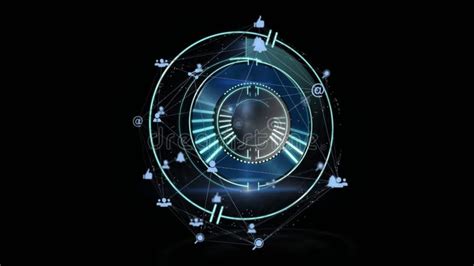 Animation Of Glowing Circular Elements With Network Icons On Futuristic
