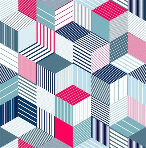 Premium Vector Geometric 3d Seamless Pattern With Lined Cubes Stripy Boxes Blocks Vector
