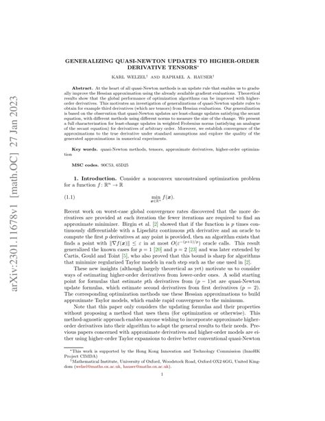 pdf generalizing quasi newton updates to higher order derivative tensors