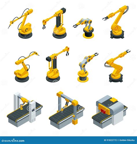 Isometric Set Of Robotic Hand Machine Tool At Industrial Manufacture Factory Industrial Welding