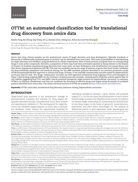 Pdf Ottm An Automated Classification Tool For Translational Drug