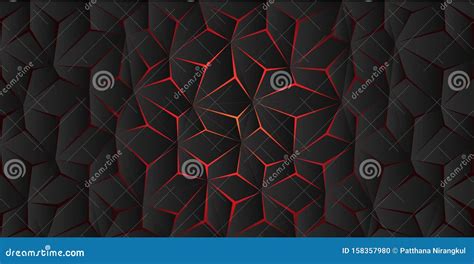Abstract Red Light Polygon Crack On Dark Grey Design Modern Background Texture Vector Stock