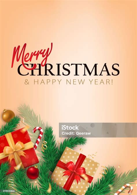 3d 선물 싸구려 푸른 소나무 나뭇 가지 크리스마스에 대 한 인사말 텍스트와 함께 베이지 색 배경에 프레임 0명에 대한 스톡 벡터 아트 및 기타 이미지 Istock