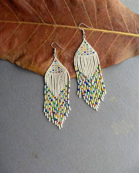 Fringe Seed Bead Earrings For Women Earrings For Sensitive Ears Long