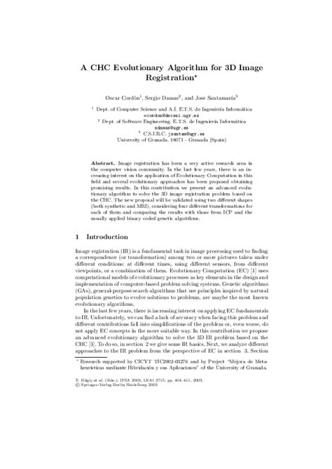 Pdf A Chc Evolutionary Algorithm For 3d Image Registration