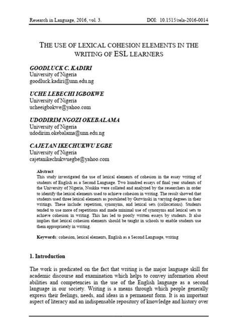 20834616 Research In Language The Use Of Lexical Cohesion Elements
