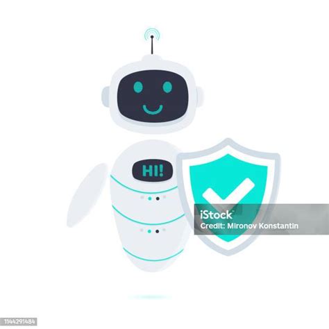 로봇 챗 봇 아이콘 기호 평면 스타일 디자인 벡터 일러스트 레이 션 흰색 배경에 고립 보호 방패와 귀여운 Ai 고양이 봇 도우미