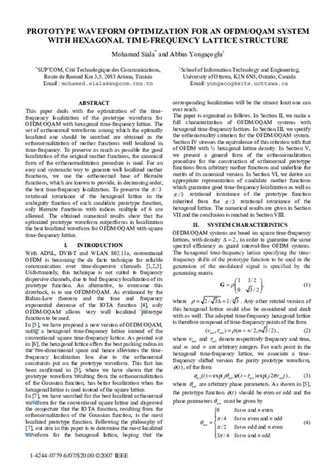 Pdf Prototype Waveform Optimization For An Ofdmoqam System With Hexagonal Time Frequency