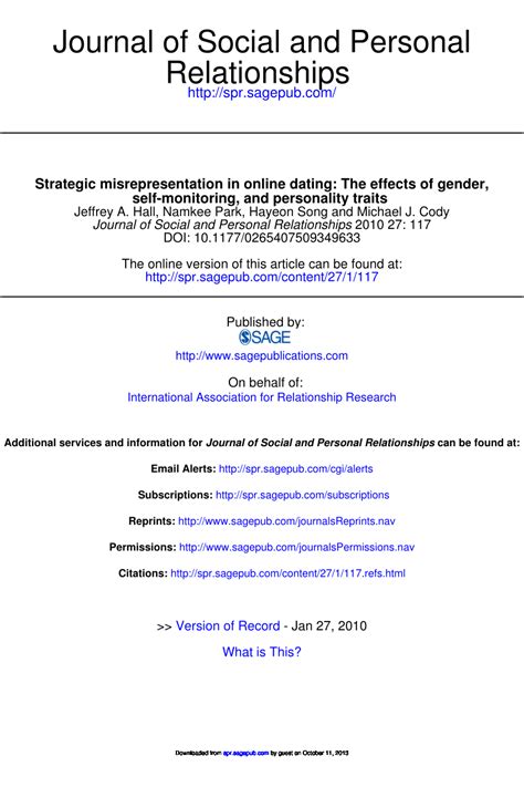 PDF Strategic Misrepresentation In Online Dating The Effects Of Gender Self Monitoring And