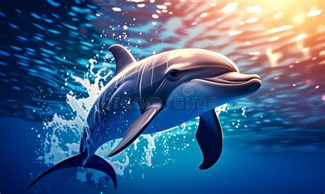 Vibrant 3d Rendering Of A Dolphin Leaping In The Ocean Stock