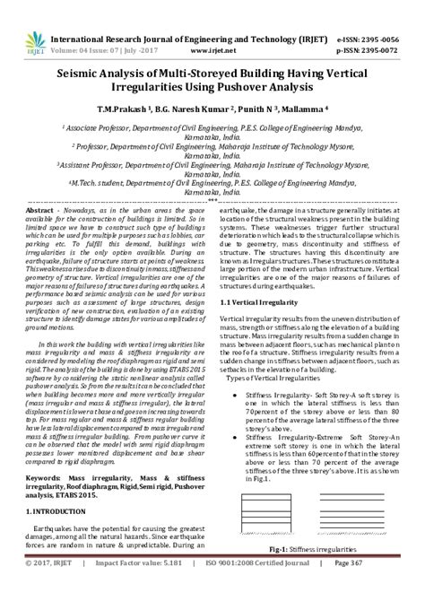 Pdf Seismic Analysis Of Multi Storeyed Building Having Vertical Irregularities Using Pushover