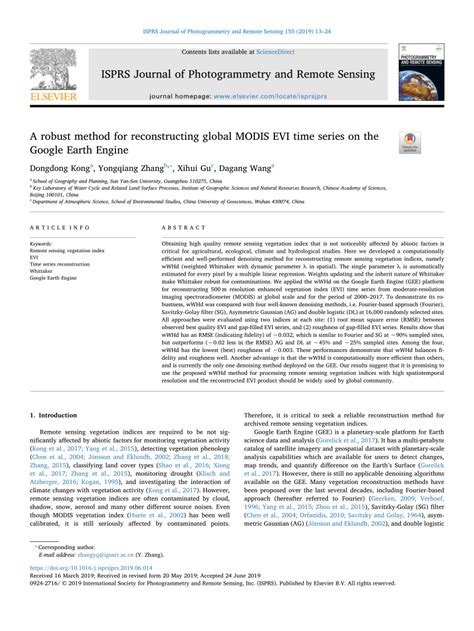 Pdf A Robust Method For Reconstructing Global Modis Evi Time Series