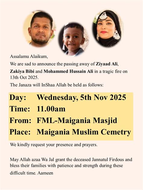 Zaheed Ali 🕊️ Janaza Notice 🕊️ Assalamu Alaikum We Facebook