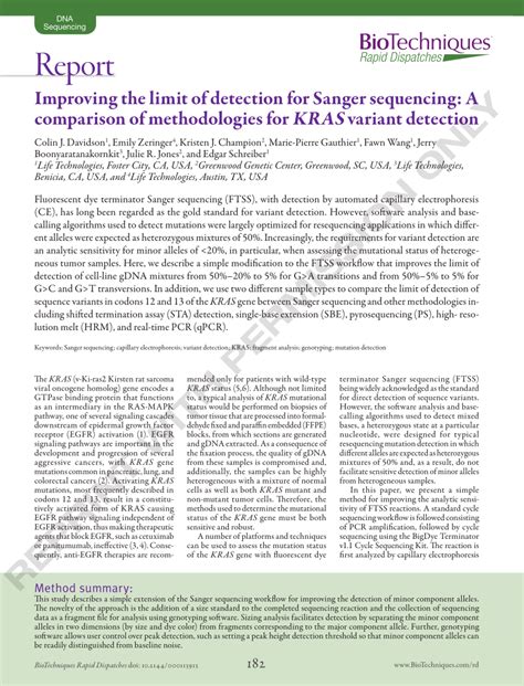 Pdf Improving The Limit Of Detection For Sanger Sequencing A Comparison Of Methodologies For