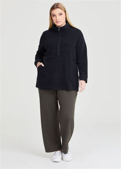 Plus Size Polar Fleece Black Womens 12 Zip Tops Taking Shape Au