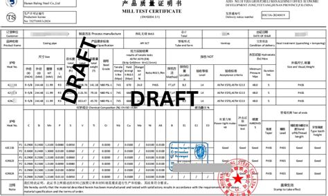 Material Test Certification Baling Steel Co Ltd