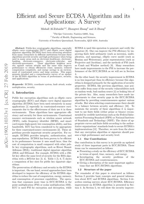 Pdf Efficient And Secure Ecdsa Algorithm And Its Applications A Survey