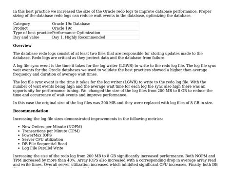 oracle 19c database increase the redo log size day one best practices dell technologies