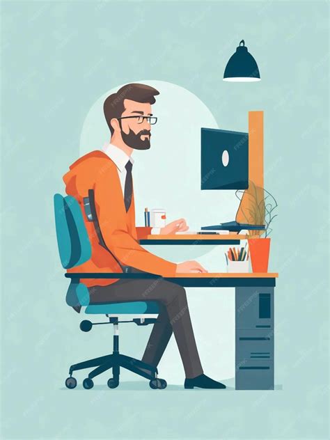 Premium Ai Image A Man Character Sitting On Office Working On Computer